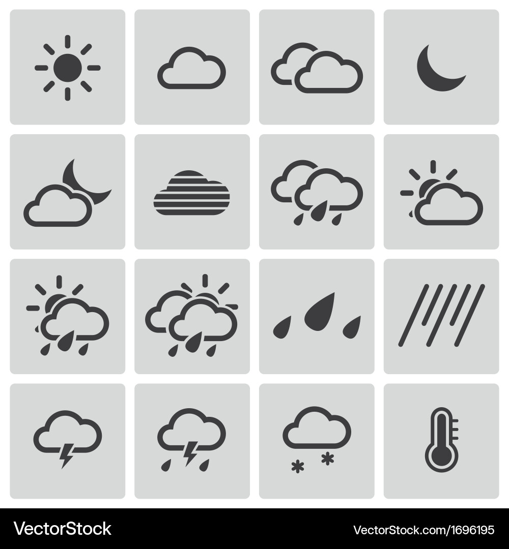 Black weather icons set Royalty Free Vector Image