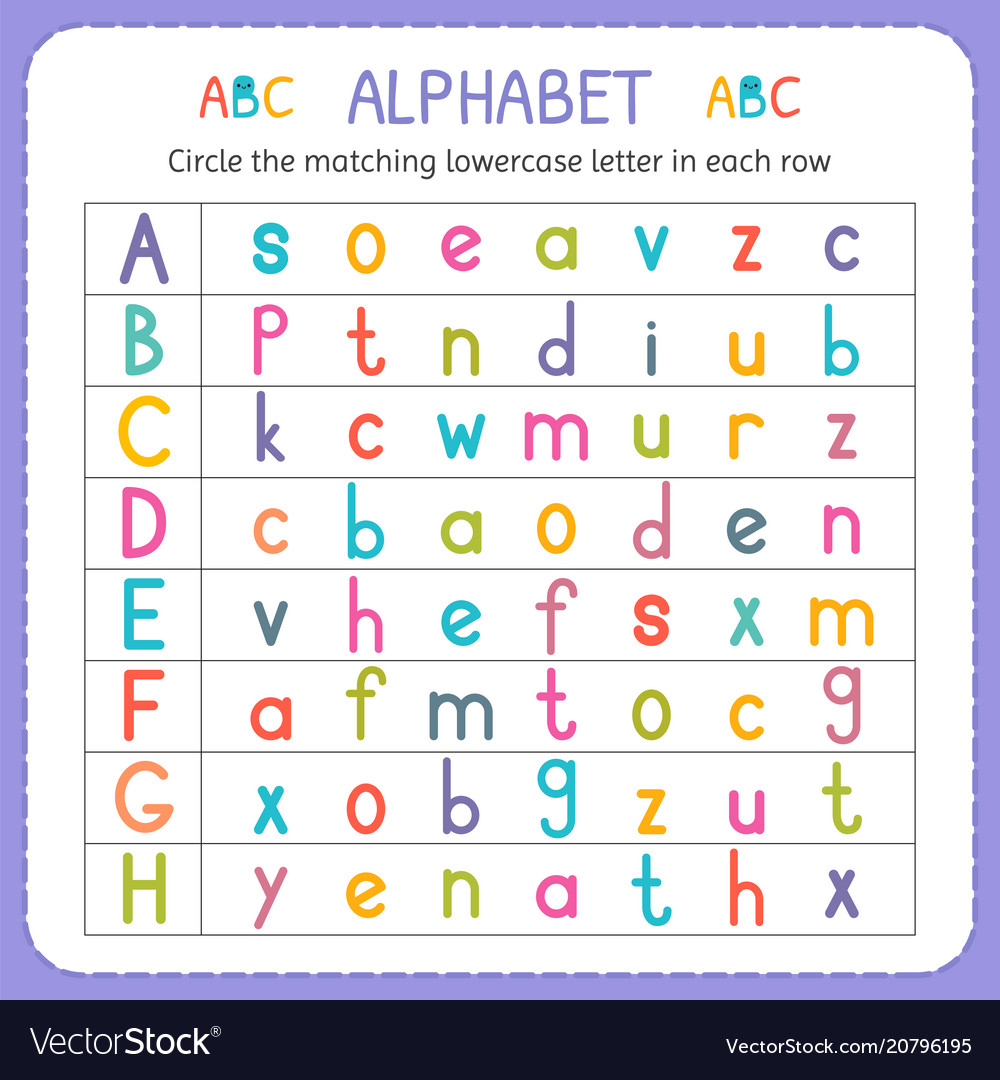 Circle the matching lowercase letter in each row Vector Image