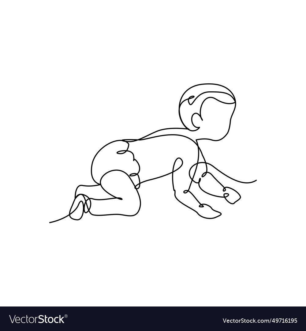Crawling baby boy drawn with continuous one line Vector Image