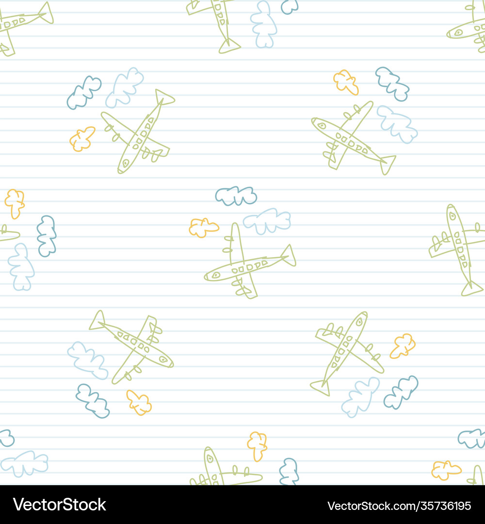 Cute rainbow scribble plane in sky kids doodle Vector Image