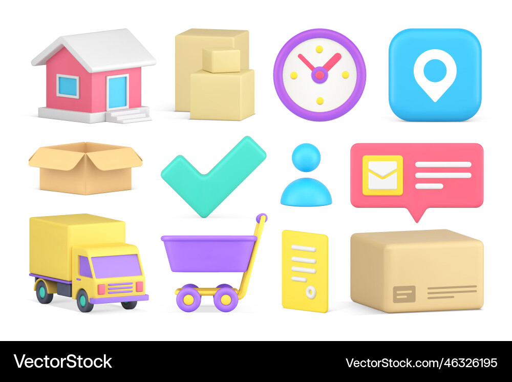 Delivery 3d icon set commercial cargo shipment Vector Image