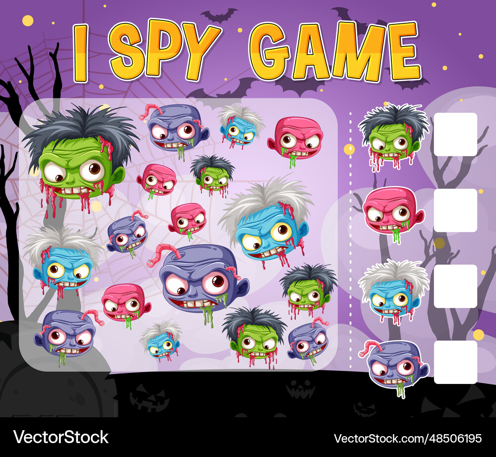 Halloween zombie i-spy game template Royalty Free Vector