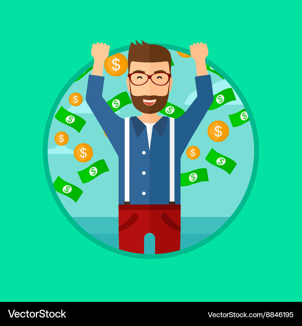 Happy man with flying money Royalty Free Vector Image