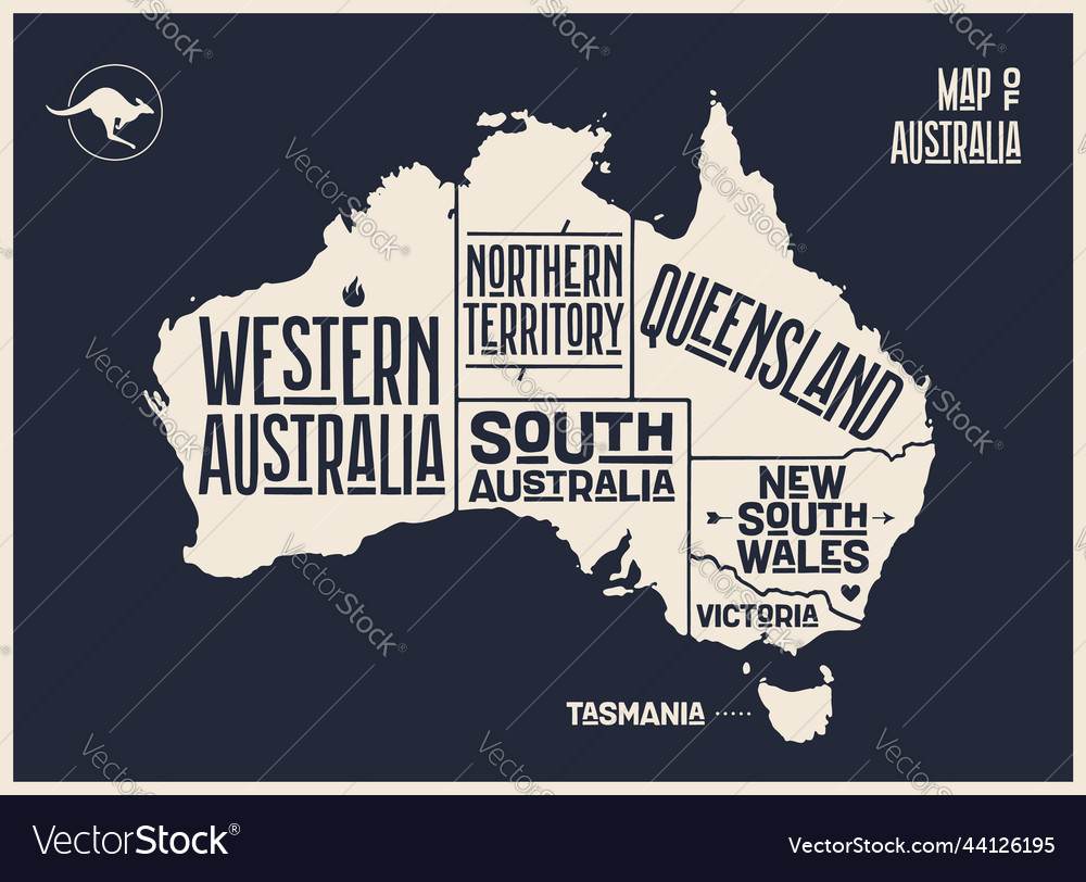Poster map of australia Royalty Free Vector Image