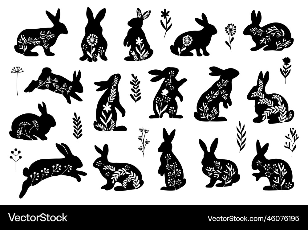 Set Decorative Easter Rabbits Royalty Free Vector Image