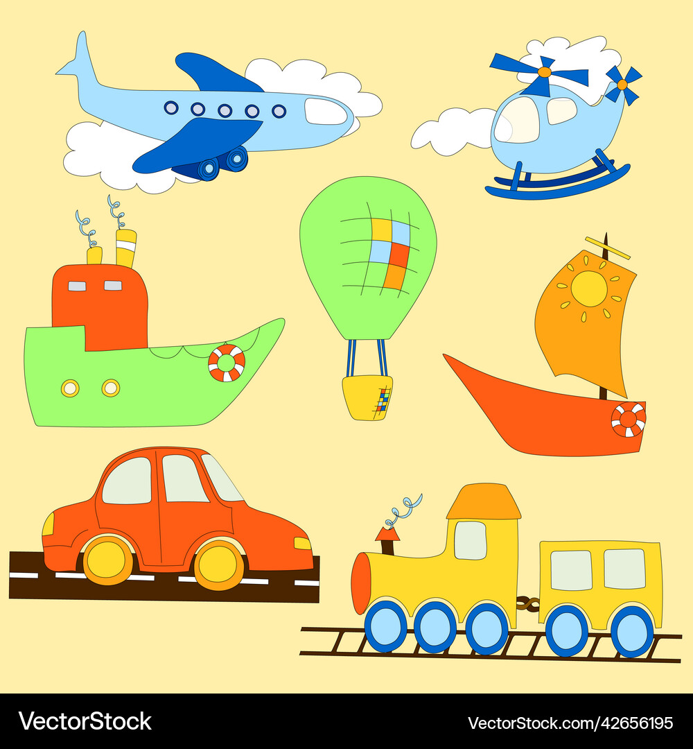 Set of cartoon transportation element Royalty Free Vector