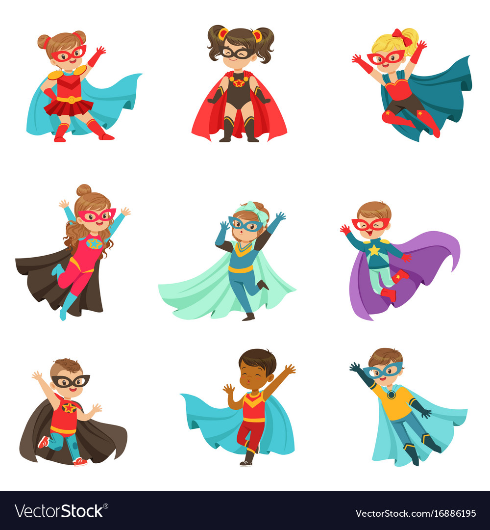 Super kids set boys and girls in superhero Vector Image