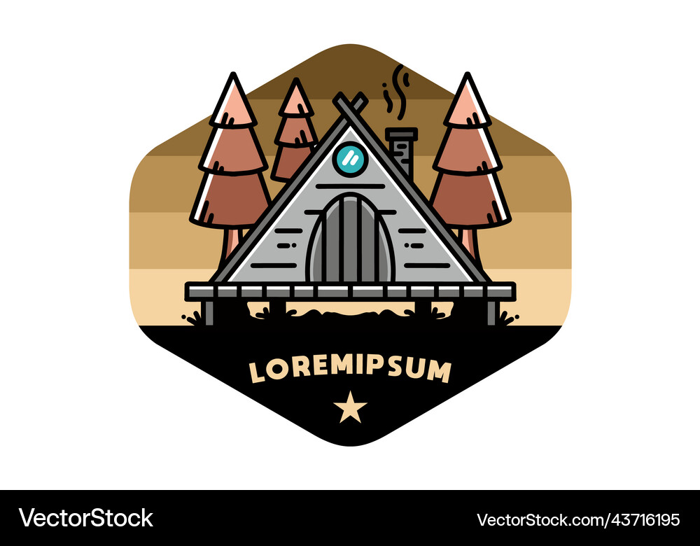 Triangle wooden cabin between pine tress design Vector Image