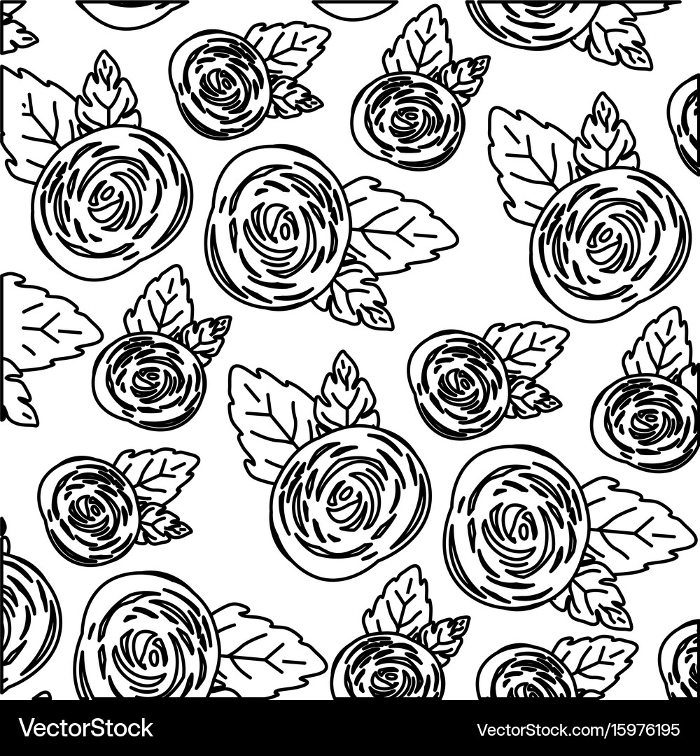 White background with monochrome pattern of rose Vector Image