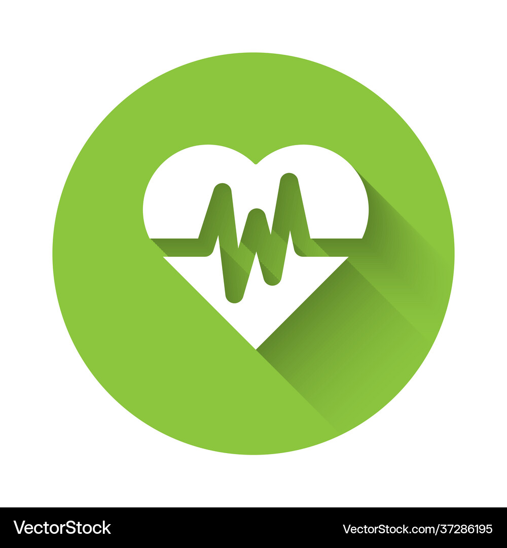 White heart rate icon isolated with long shadow Vector Image