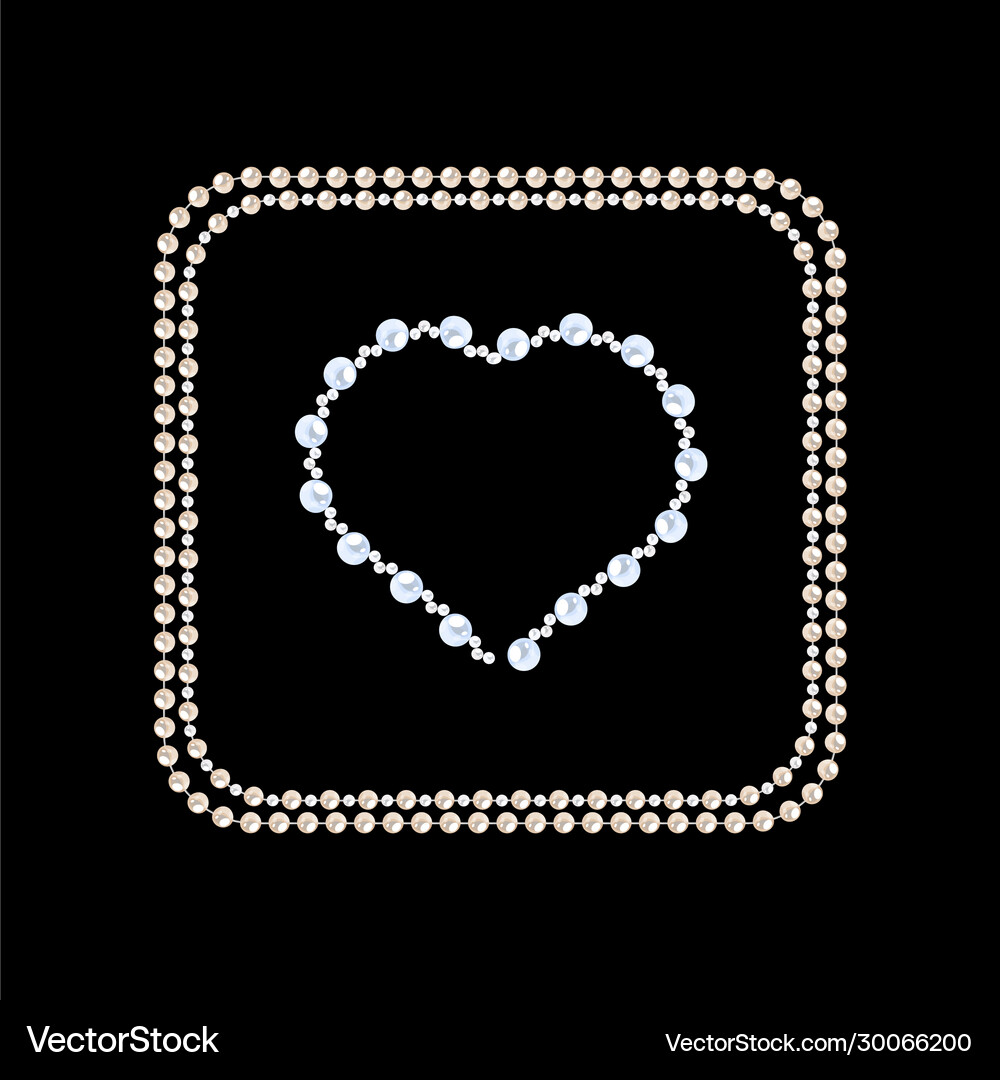 Heart shaped pearl frame isolated on black Vector Image