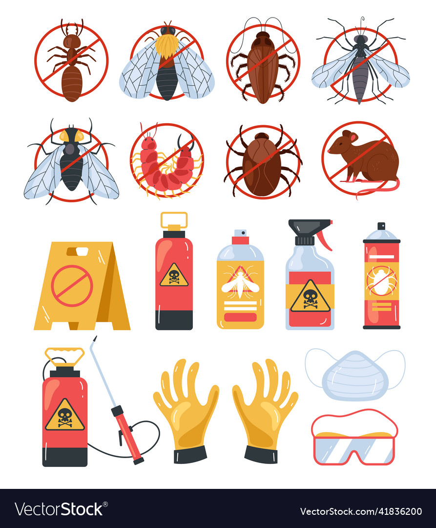 Insect control objects items isolated set Vector Image