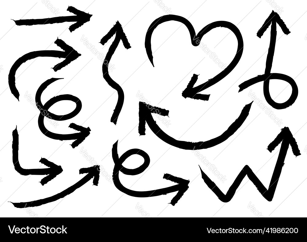 Isolated freehand hand drawn arrows on white Vector Image