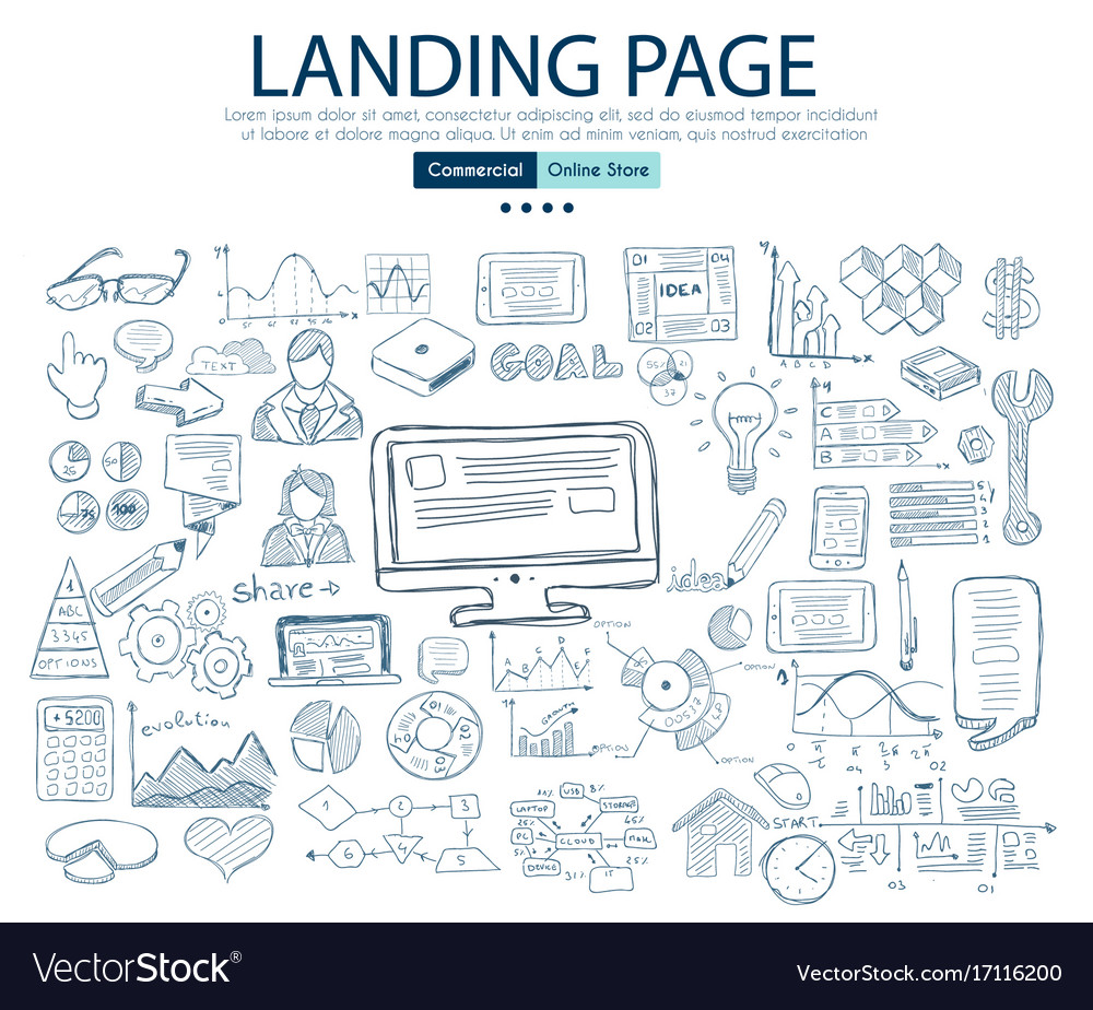 Landing page concept with business doodle design Vector Image