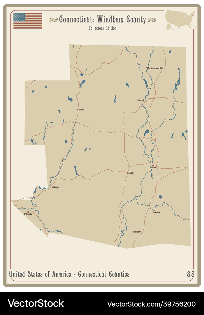 Map of windham county in connecticut Royalty Free Vector