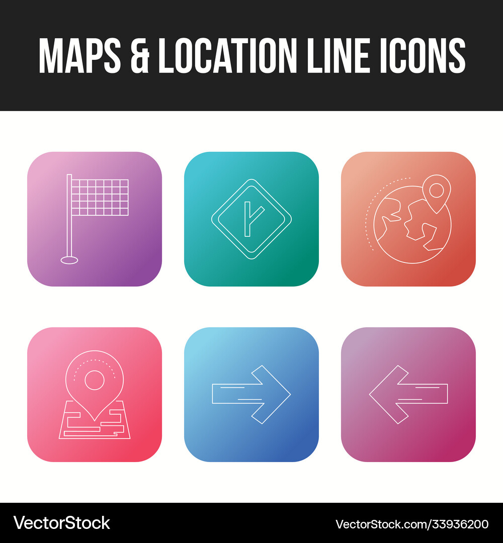 Set beautiful maps location line icons Royalty Free Vector