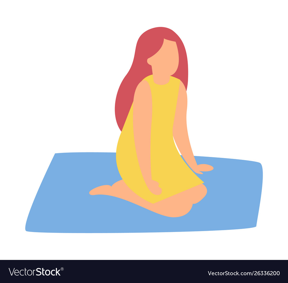 Woman sitting on carpet isolated cartoon character