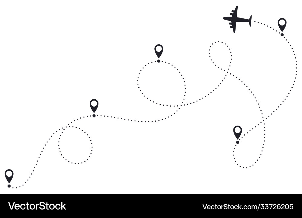 Airplane route line plane dotted route Royalty Free Vector