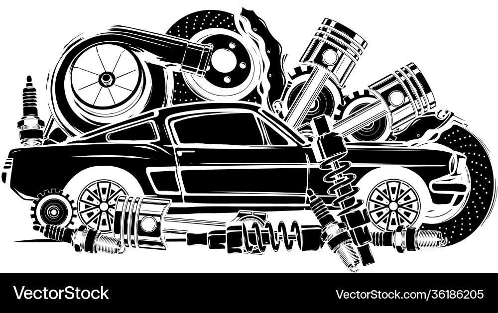 Car spares frame and parts Royalty Free Vector Image