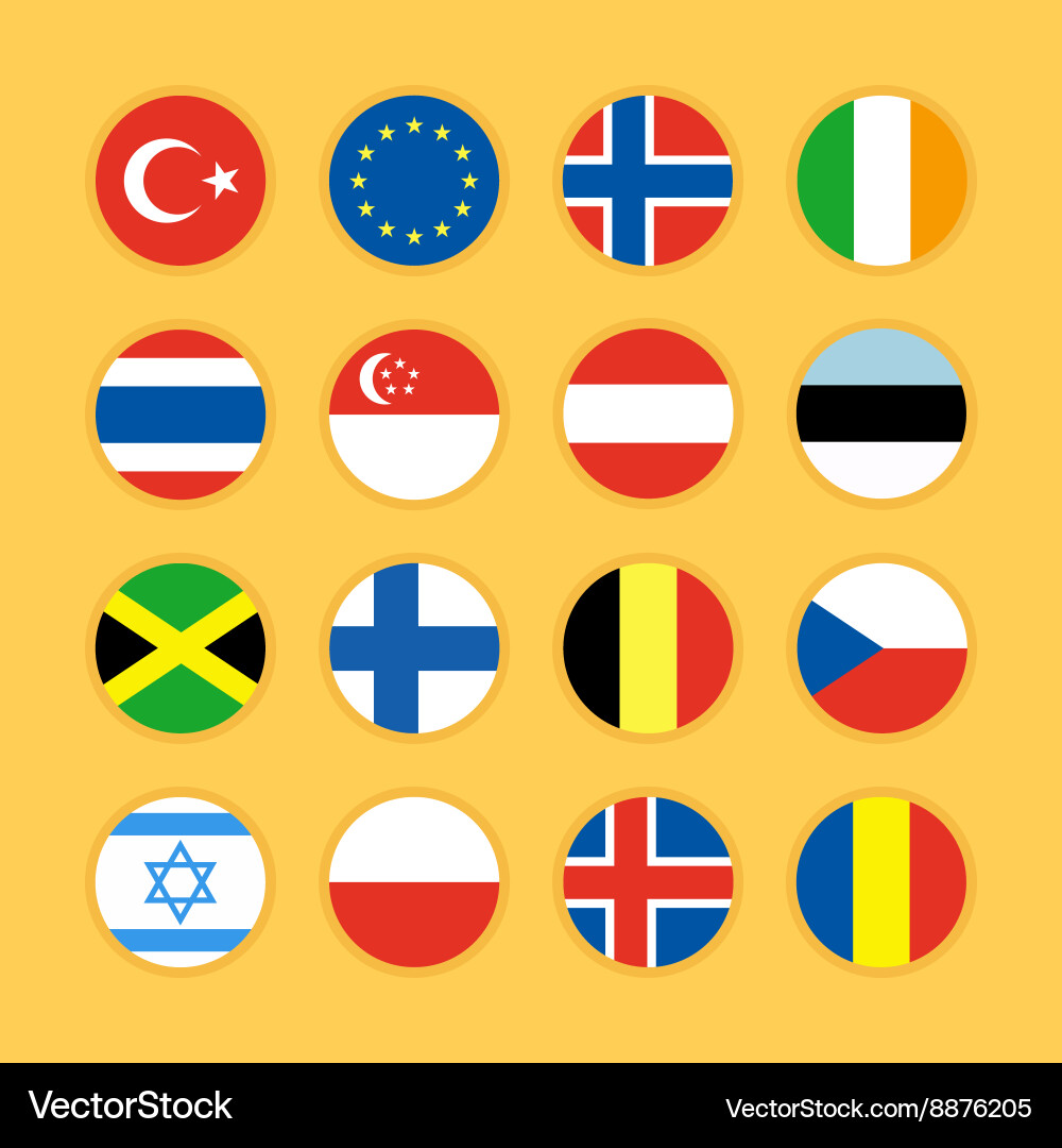 Collection of circle flag icon flat design Vector Image