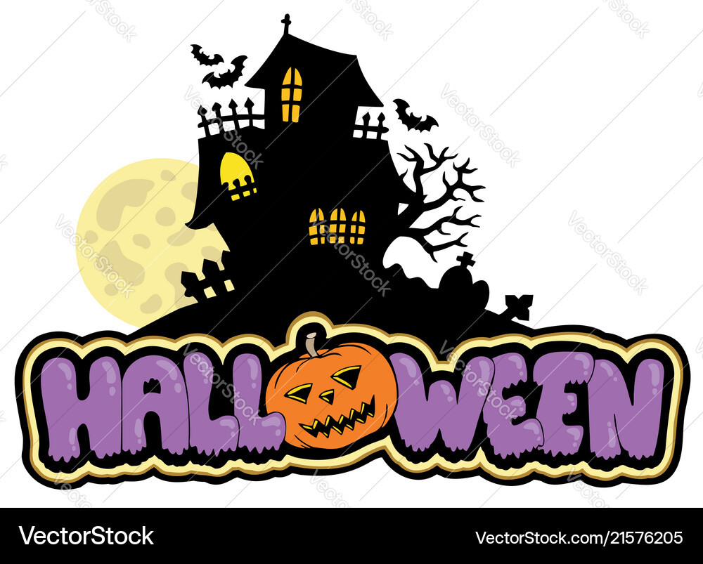Halloween sign with haunted house Royalty Free Vector Image