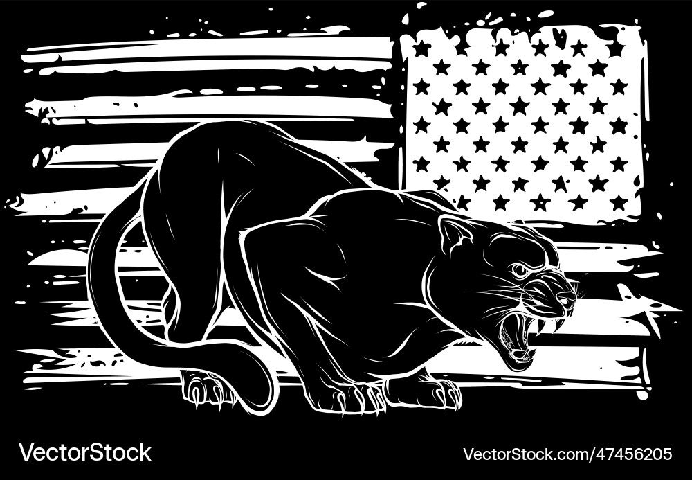 Puma in white line on black background Royalty Free Vector