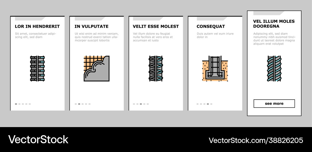 Rebar construction onboarding icons set Royalty Free Vector