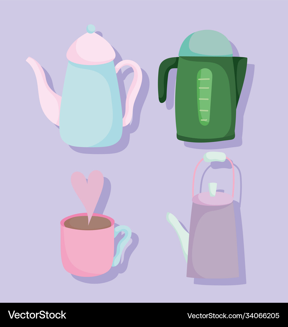 Tea time teapot kettles and cup kitchen ceramic Vector Image