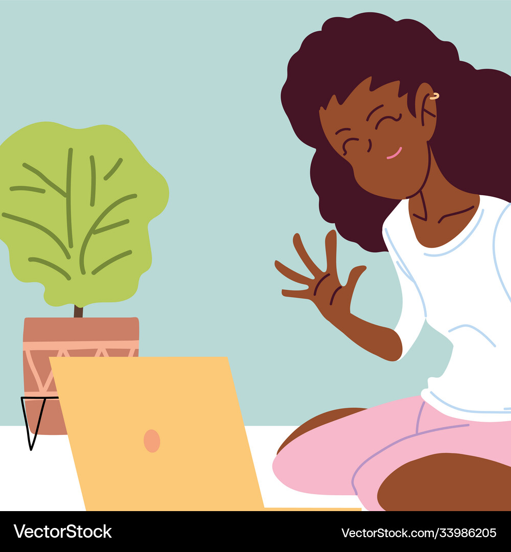 Woman working remotely from her home Royalty Free Vector