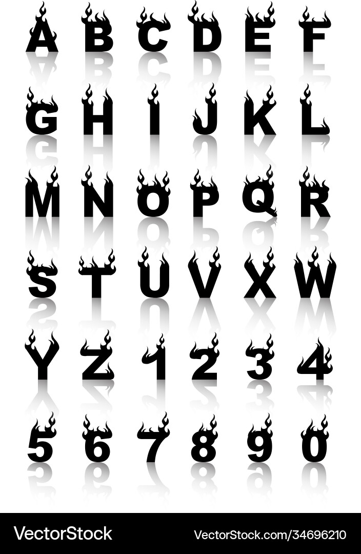 Fire alphabet cartoon-style simple black Vector Image