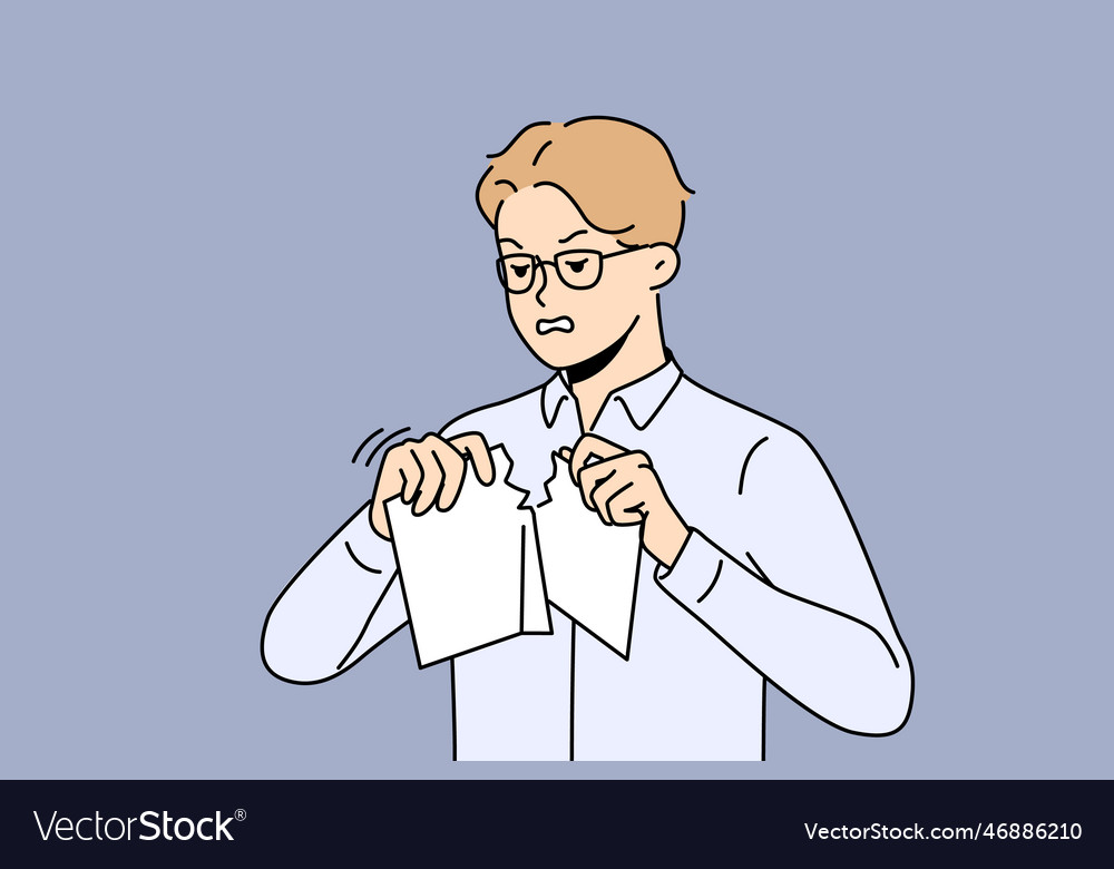 Furious businessman tear paper document Royalty Free Vector Furious businessman tear paper document Royalty Free Vector