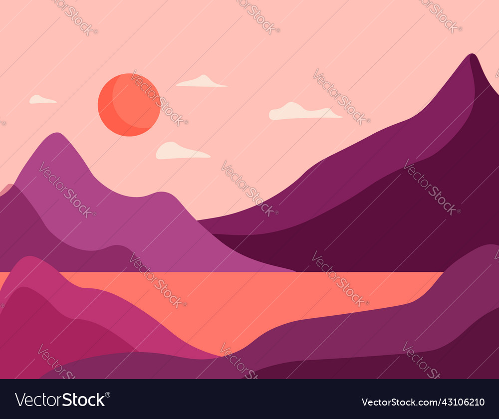 Landscape for posters - sunset and sun mountains Vector Image