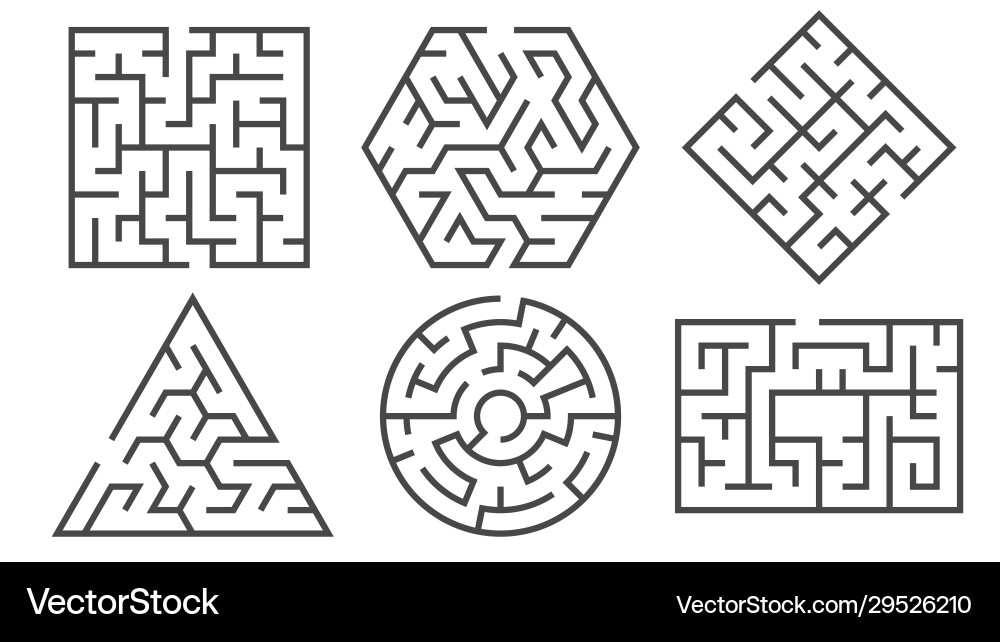 Maze labyrinth game in different graphic shapes Vector Image