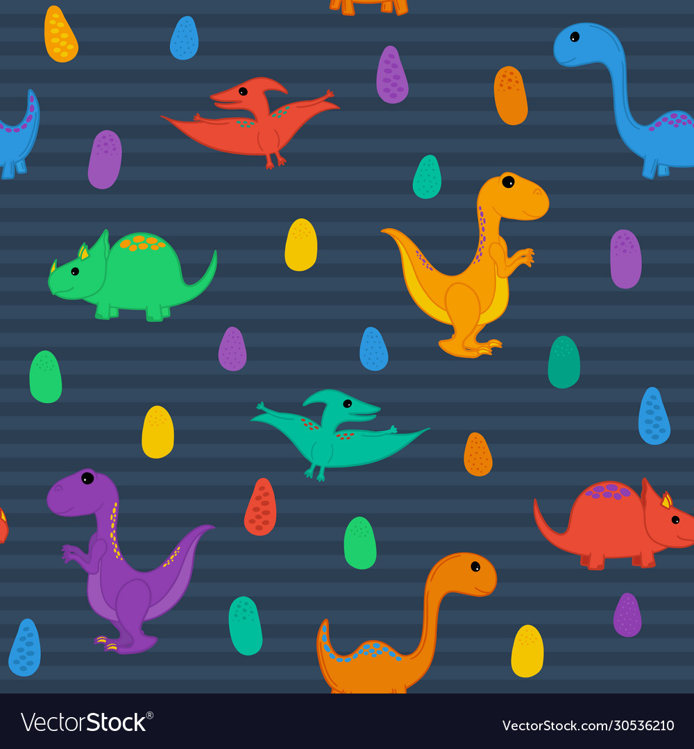 Seamless repeating pattern dinosaurs and their Vector Image