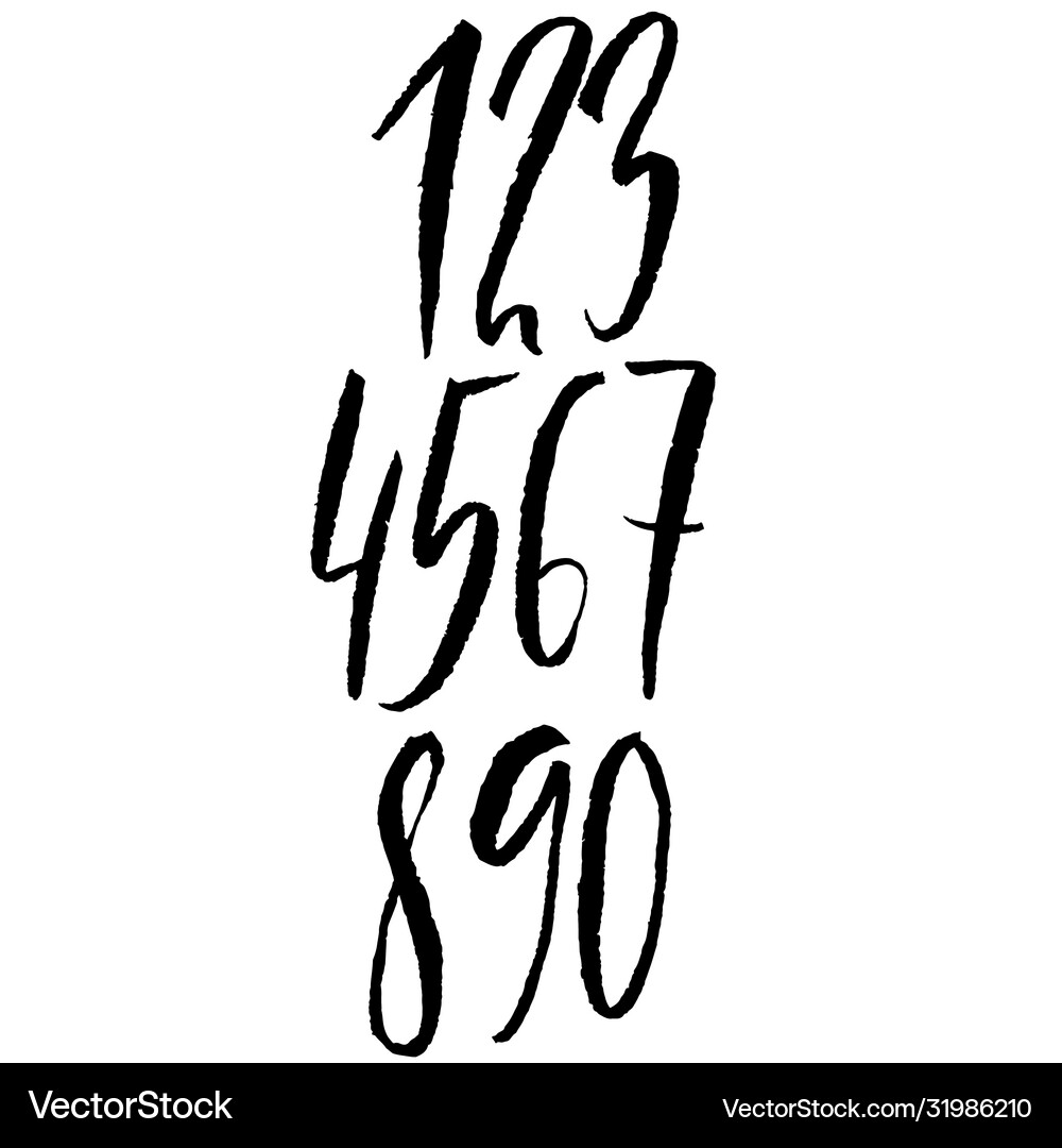 Set calligraphic ink numbers dry brush Royalty Free Vector