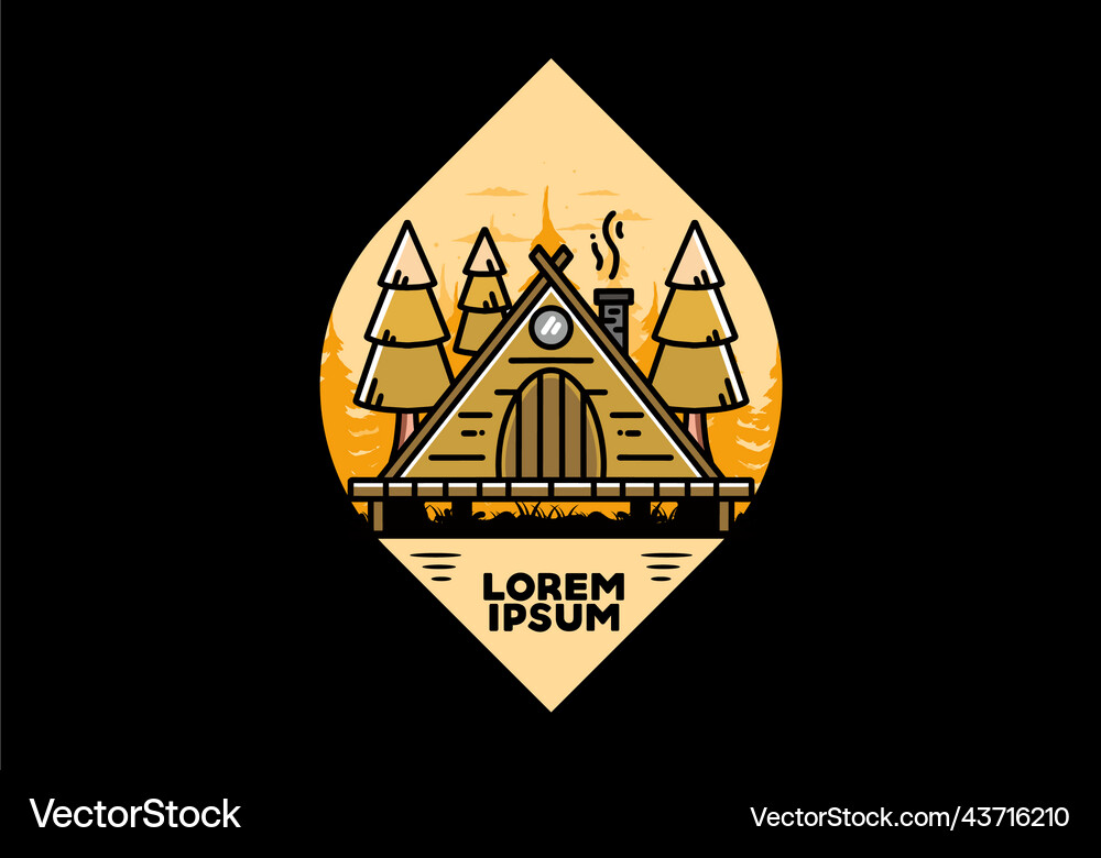 Triangle wooden cabin between pine tress design Vector Image