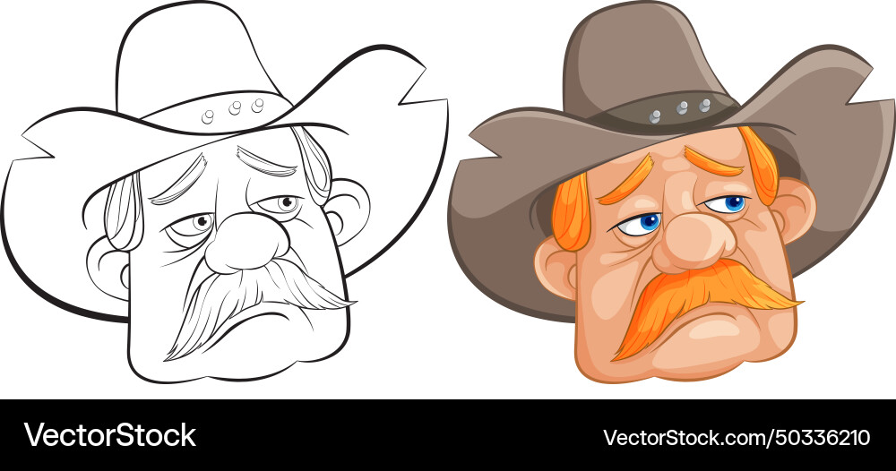 Two cowboy characters with serious expressions Vector Image