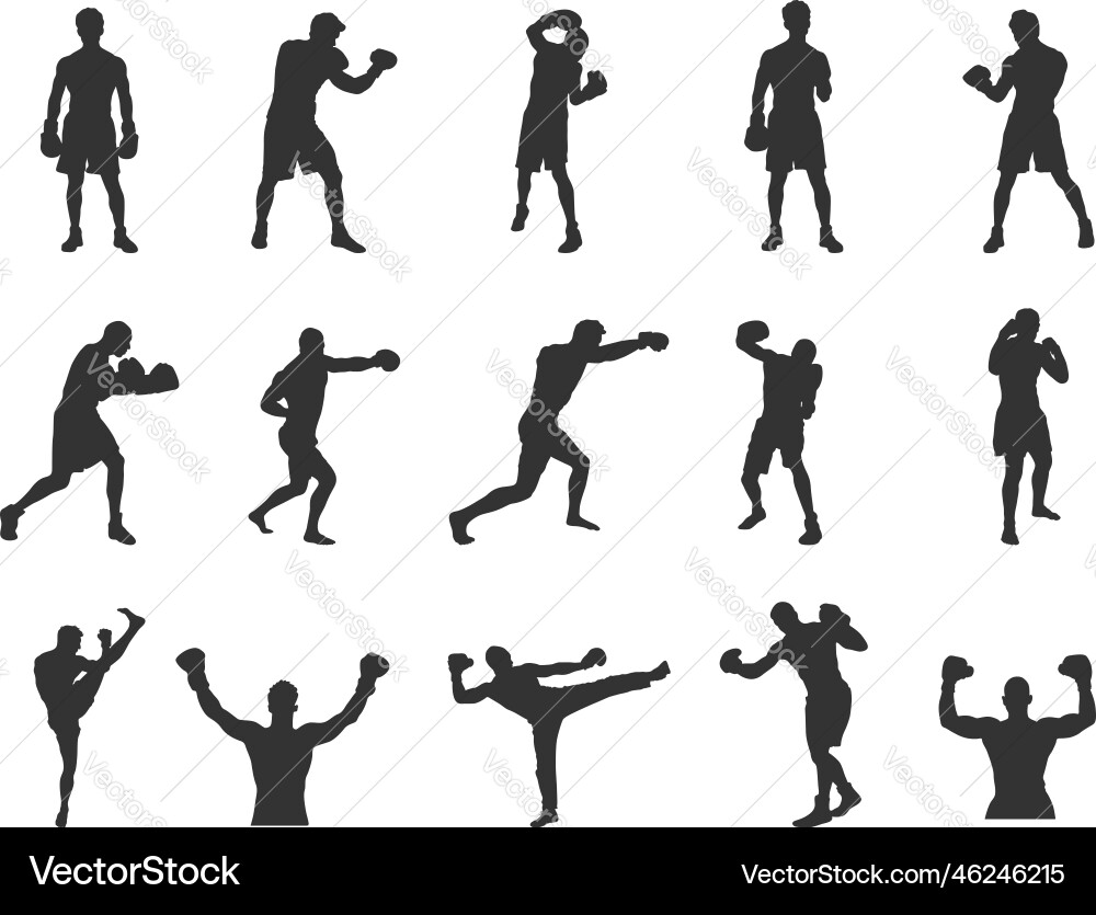 Boxing silhouettes silhouette set -v02 Royalty Free Vector