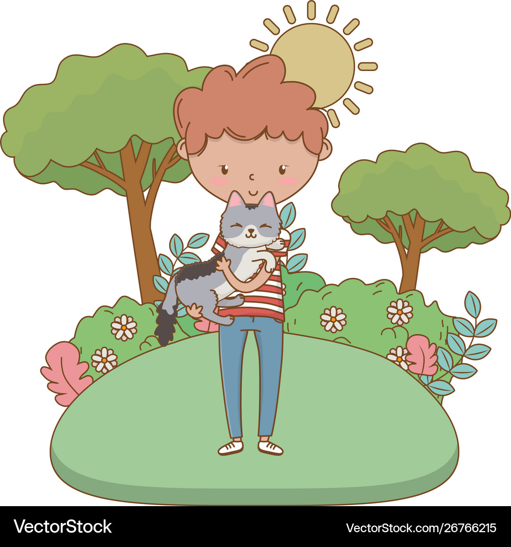 Boy with cat cartoon design Royalty Free Vector Image
