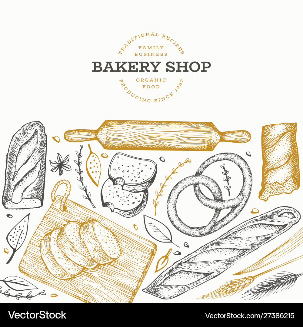 Bread and pastry banner bakery hand drawn Vector Image