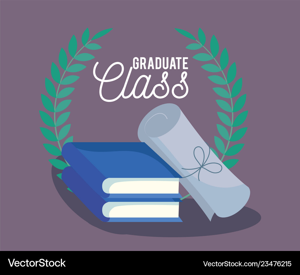 Graduation class celebration card with books Vector Image