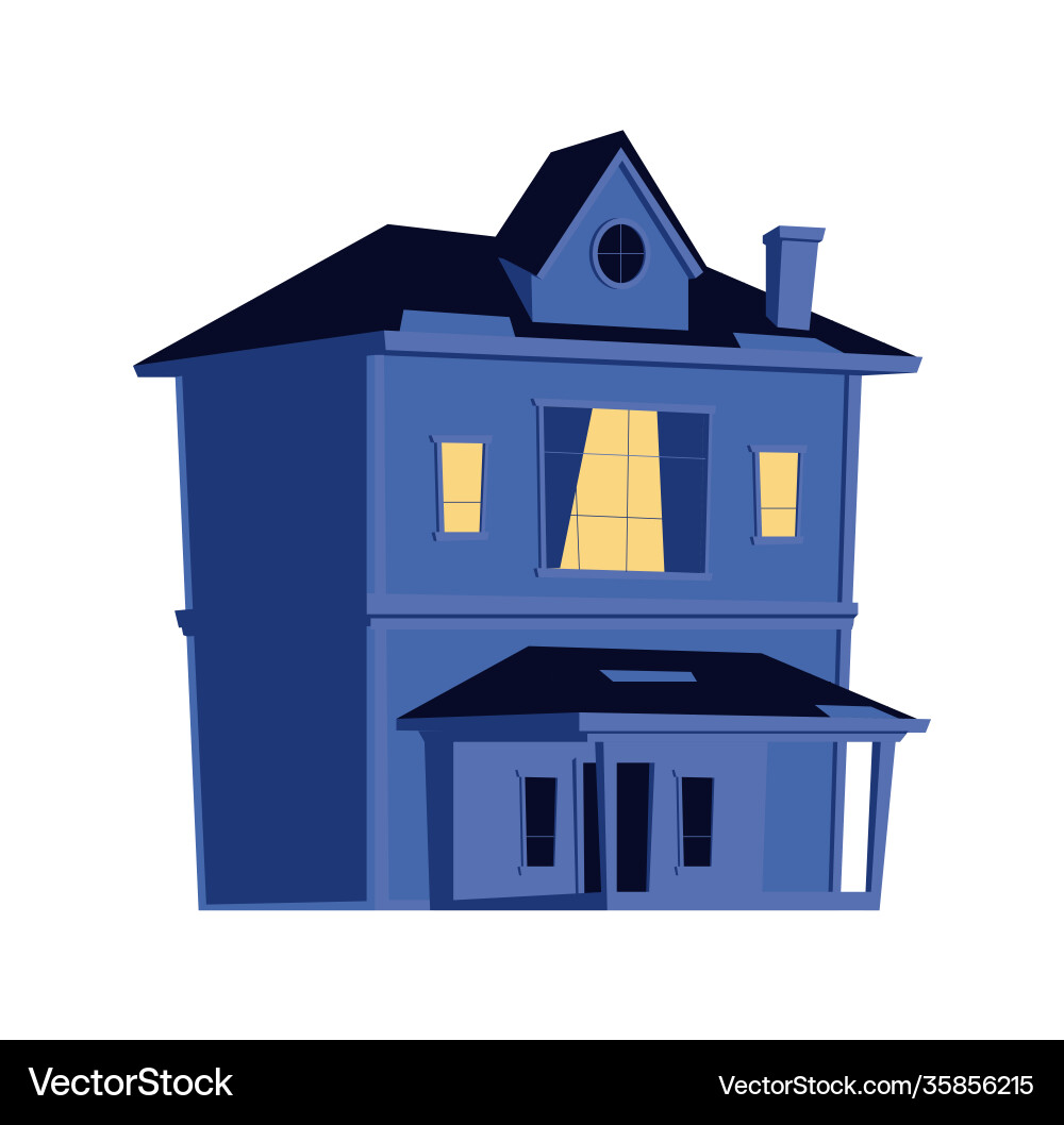 House at night building with glowing windows Vector Image