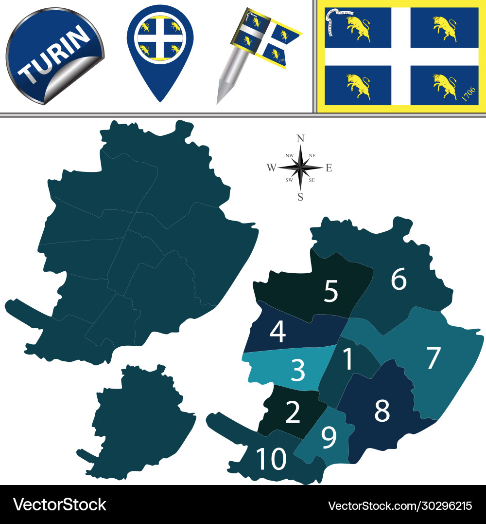 Map turin italy with subdivisions Royalty Free Vector Image