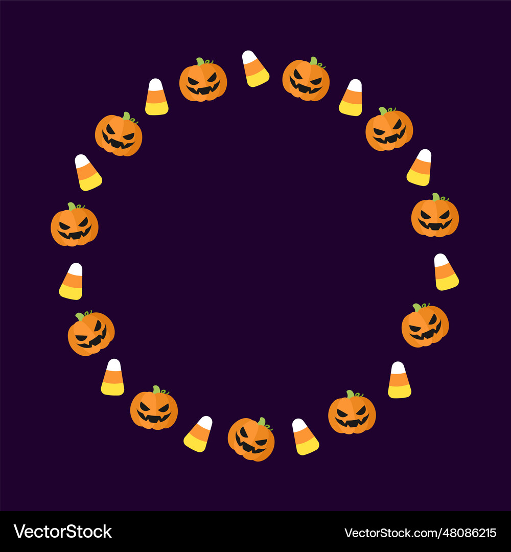 Round halloween frame border design with cartoon Vector Image