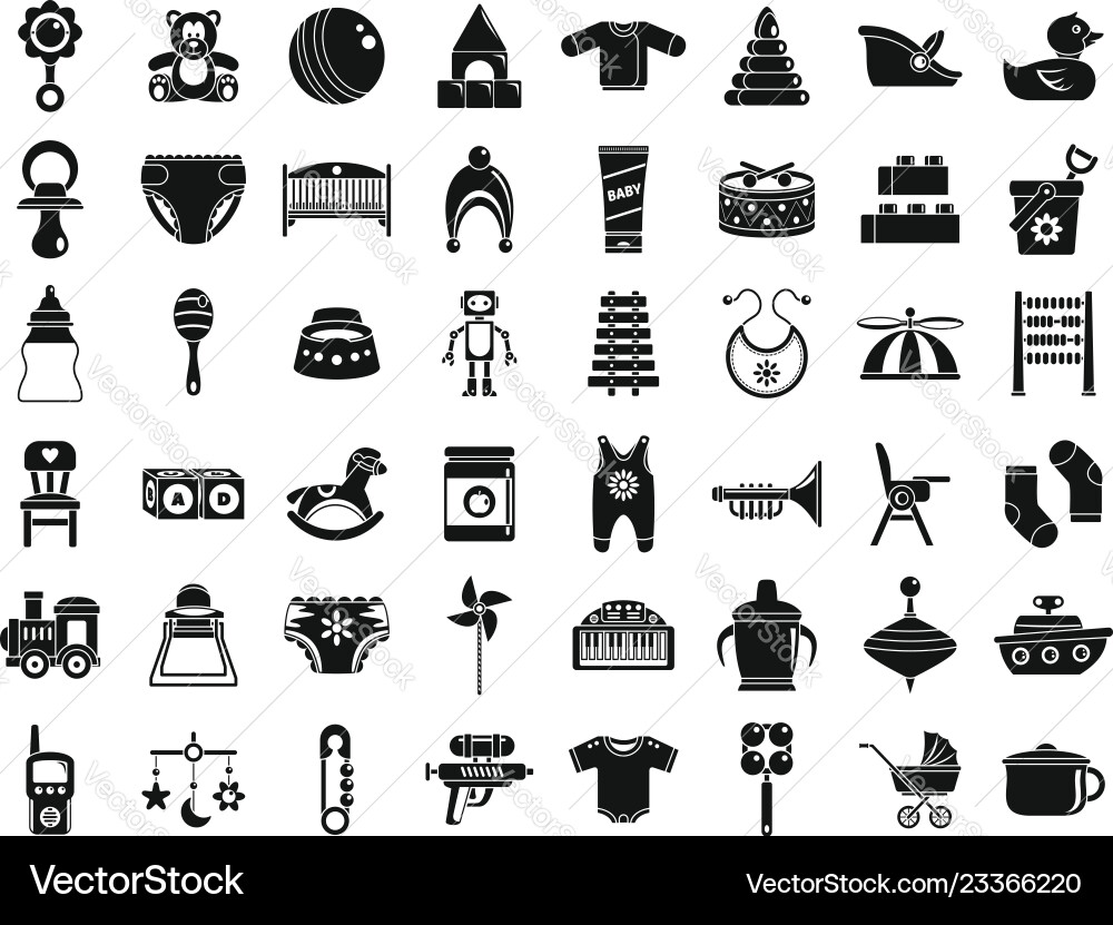 Birth baby items icon set simple style Royalty Free Vector