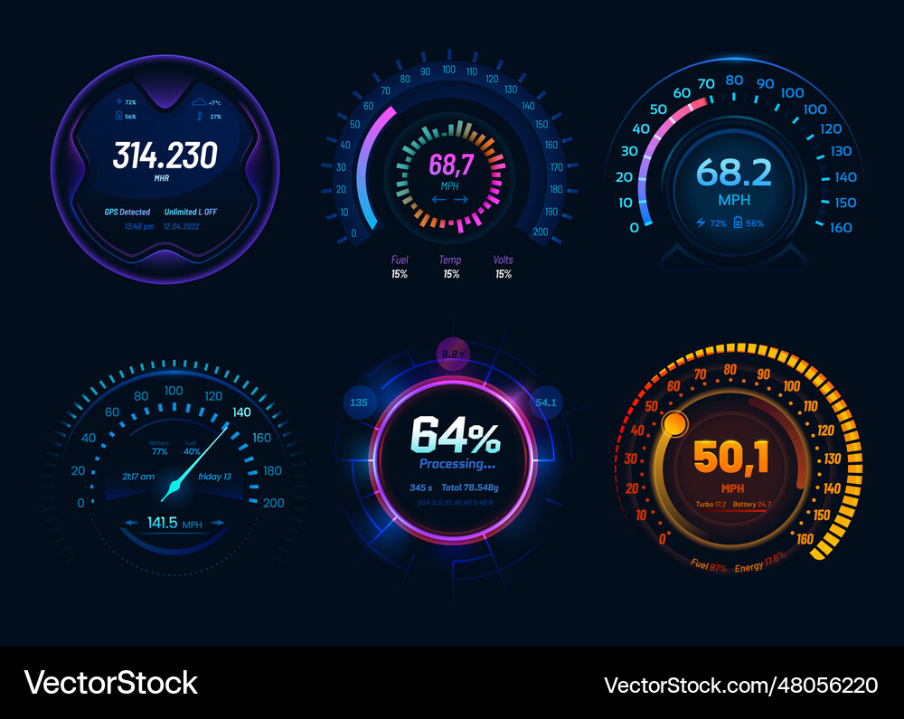 Car speedometer digital neon led light gauges Vector Image