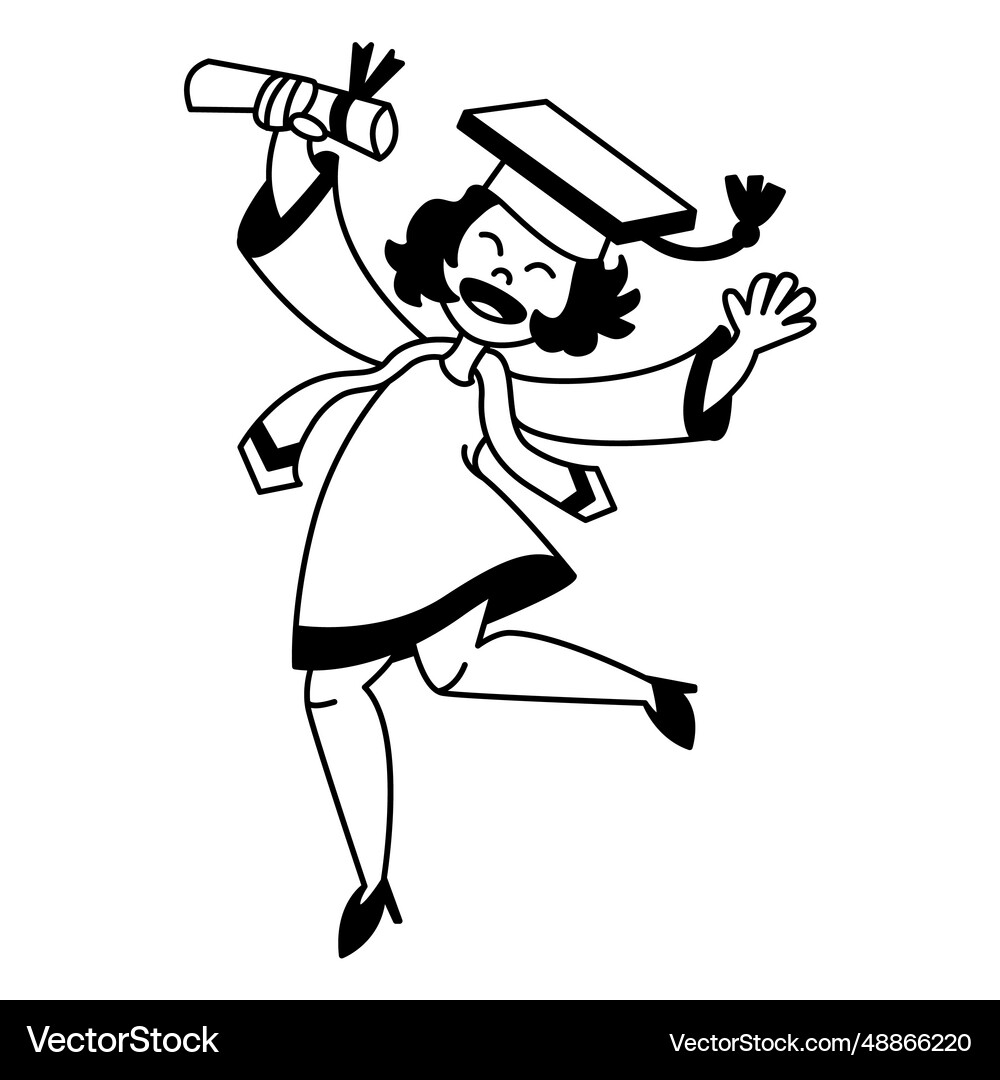 Girl jumping graduation stroke Royalty Free Vector Image