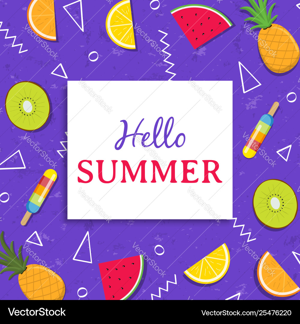 Hello summer card with tropical fruit ice cream Vector Image