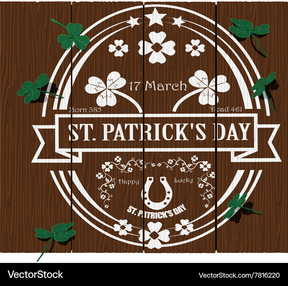 St patricks day logo on wood Royalty Free Vector Image
