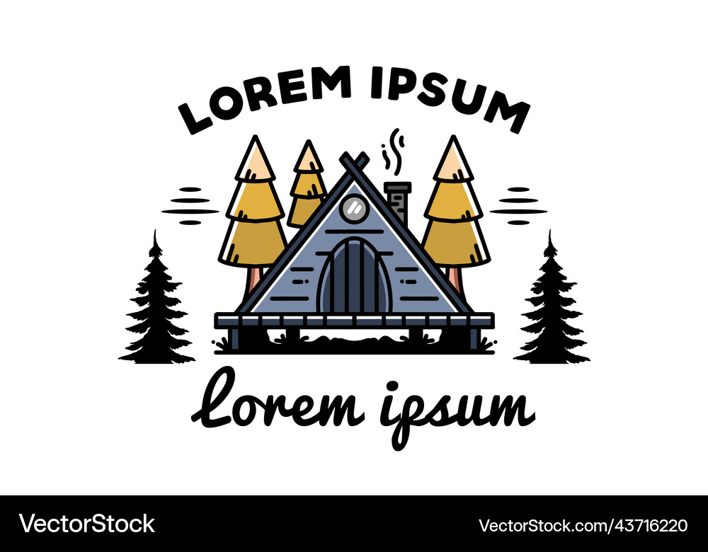 Triangle wooden cabin between pine tress design Vector Image